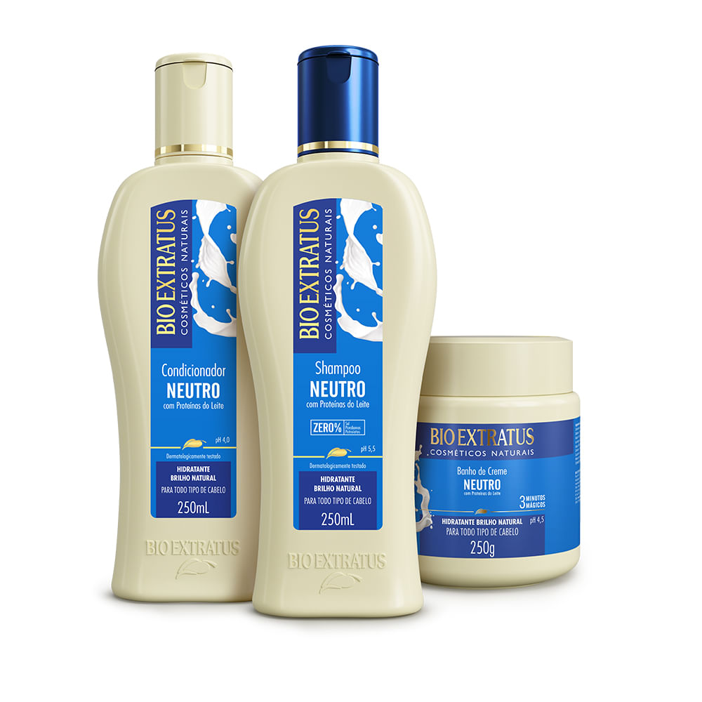 Kit Neutro (250mL/g) Shampoo, Condicionador e Banho de Creme - Bio Extratus